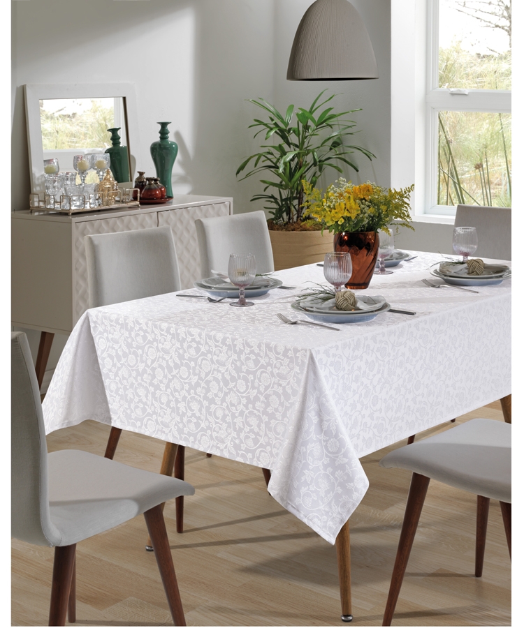 Toalha De Mesa Redonda 4 Lugares Dohler Requinte TJ 5040 Branco 1 60 M