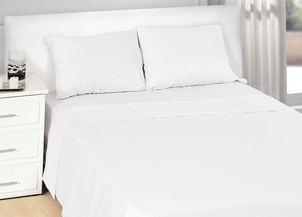 Jogo de Cama Casal Estamparia Percal 180 Fios Branco - Feira das Toalhas Jogo de Cama Casal Estamparia Percal 180 Fios Branco - Feira das Toalhas