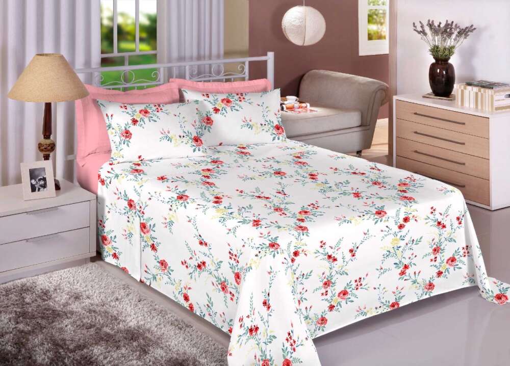Jogo de Cama Queen Estamparia Percal 180 Fios Red - Feira das Toalhas Jogo de Cama Queen Estamparia Percal 180 Fios Red - Feira das Toalhas
